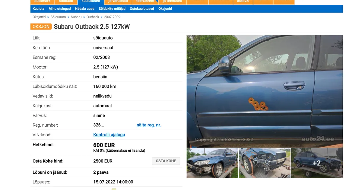 FOTOD Lihula tulistaja Mikk Tarraste kuuliaukudega auto pandi oksjonile