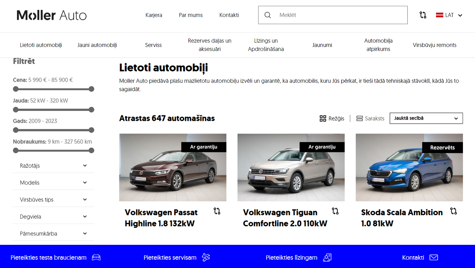 “Moller Auto” pieejamas vairāk nekā 600 dažādu modeļu mazlietotas ...