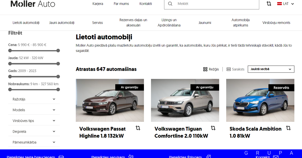 “Moller Auto” pieejamas vairāk nekā 600 dažādu modeļu mazlietotas ...